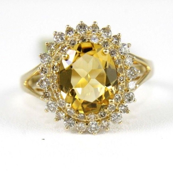 Jewelry | Citrine Ring Wdouble Diamond Halo 279ct 14k Yg | Poshmark